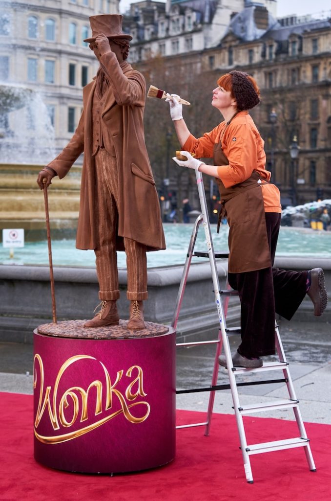 Giant Chocolate Wonka Statue Appears in Trafalgar Square