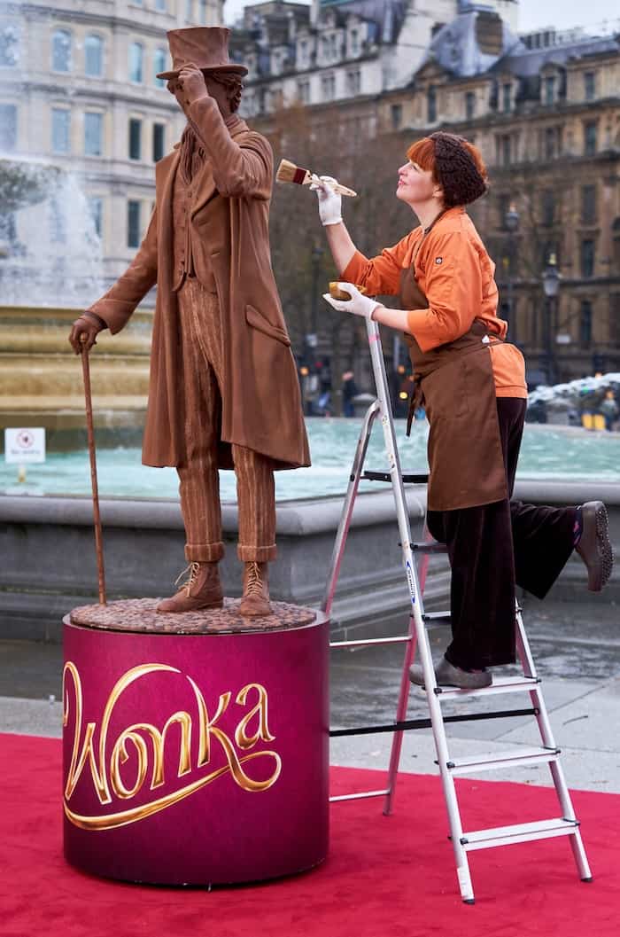 Giant Chocolate Wonka Statue Appears in Trafalgar Square